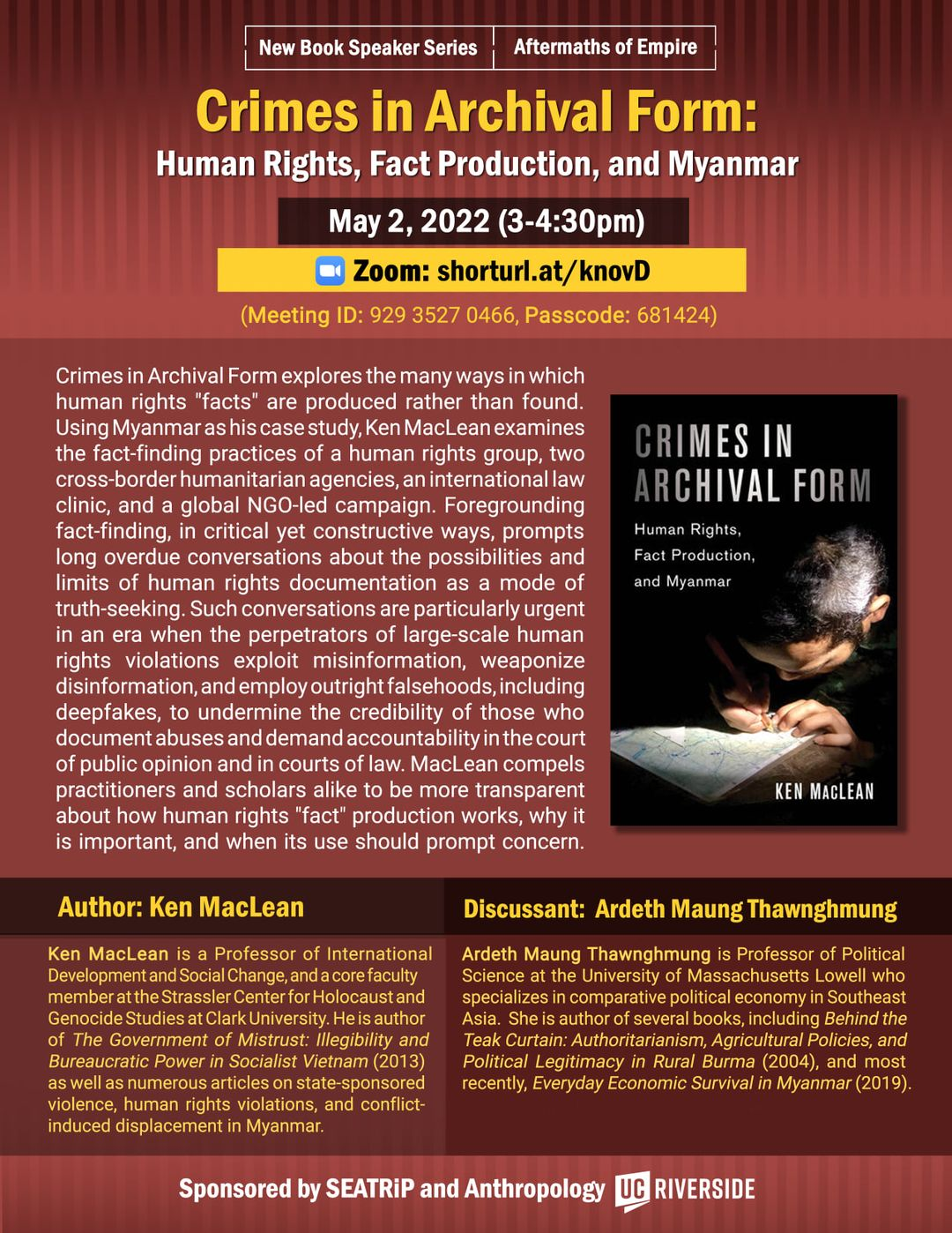 Event: Ken MacLean “Crimes in Archival Form” (2 May) | Burma Studies Group